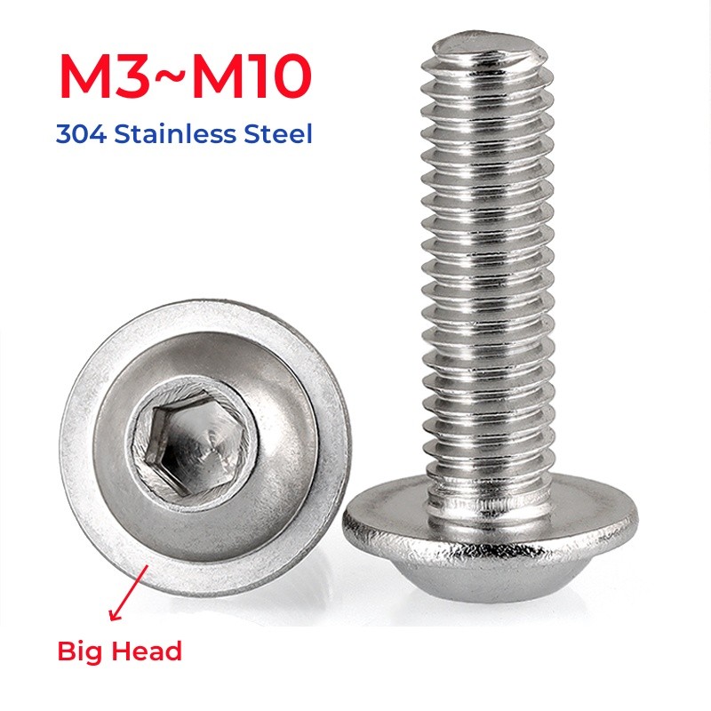 M3 M4 M5 M6 M8 M10 304 Stainless Steel Big Head Allen Hex Hexagon Socket Round Button Head With ...