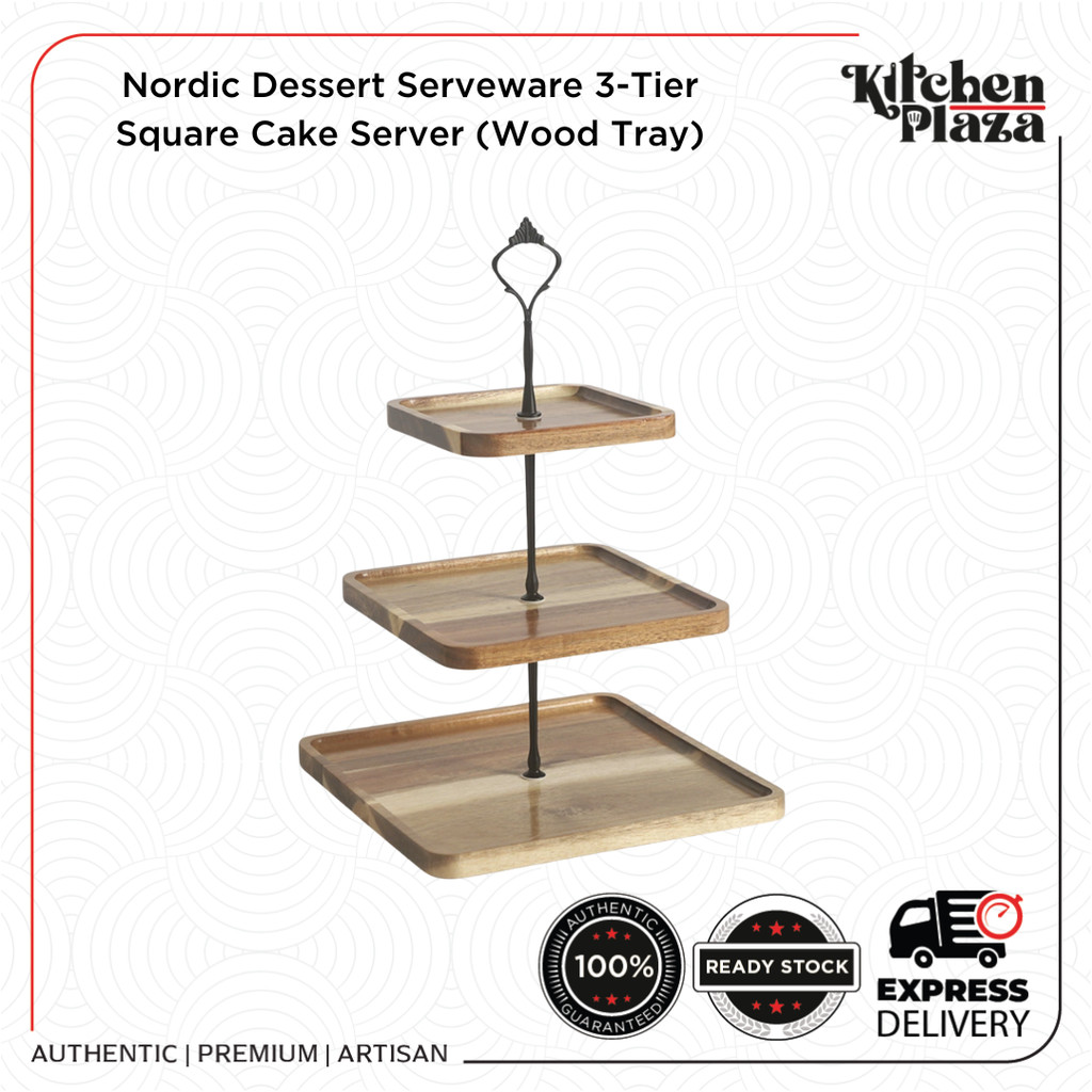 Nordic Dessert Serveware 3-Tier Square Cake Server (Wood Tray) | Shopee ...