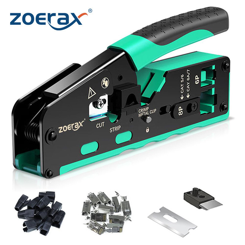 ZoeRax Pass Through RJ45 Crimp Tool with 10PCS Cat7 Connectors and ...