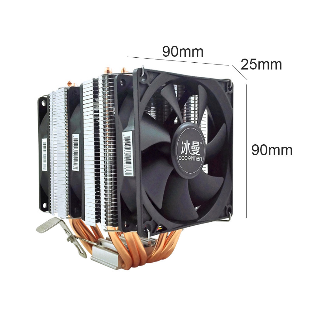 SNOWMAN 6 Heat Pipe Cooling Office CPU Cooler Fan 4 Pin PWM Silent ...