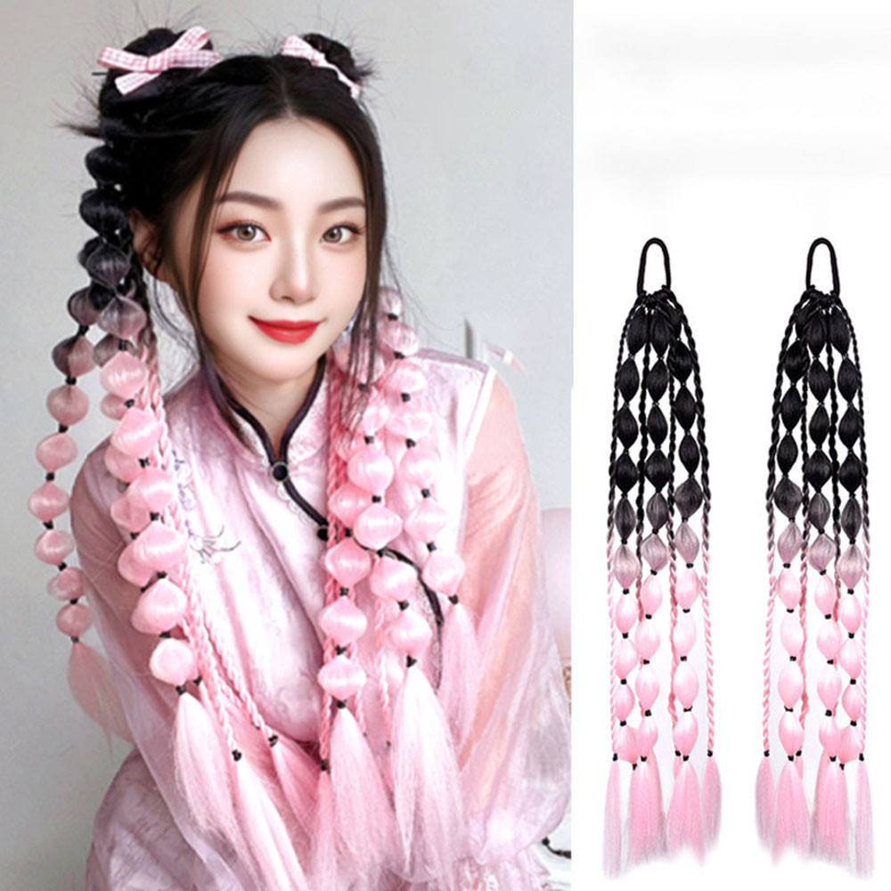 60CM Y2K Pink Hot Girl Ponytail Wig for Women Lantern Bubble Fried ...
