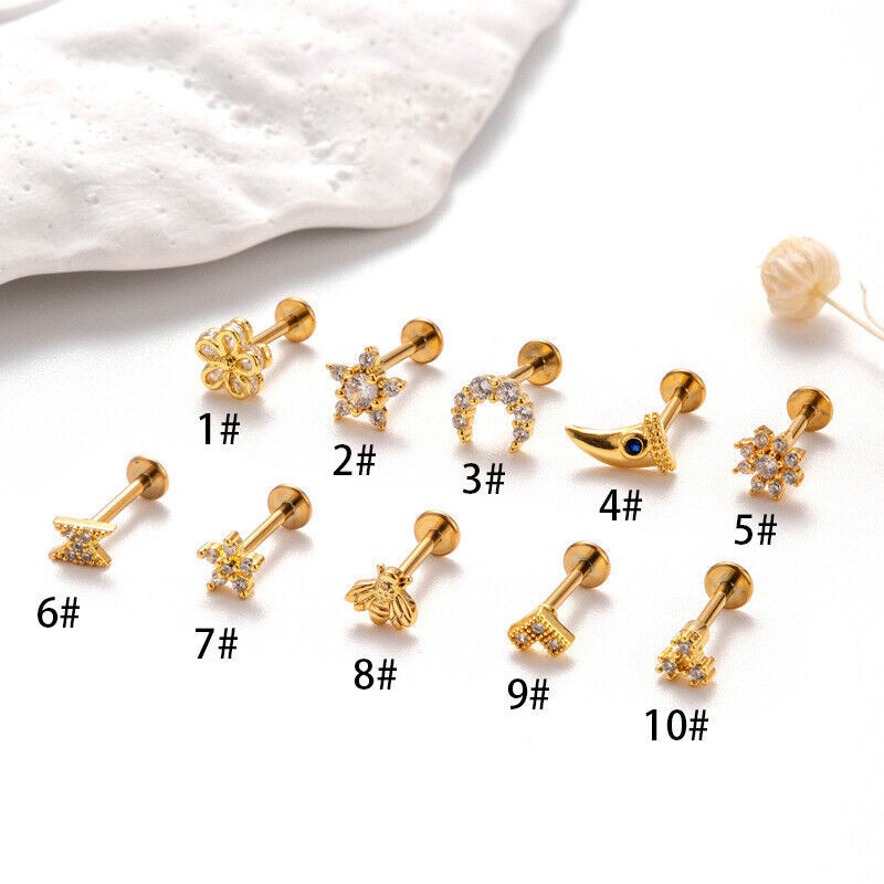 Crystal Labret Monroe Lip Bar Tragus Cartilage Helix Stud Upper Ear ...