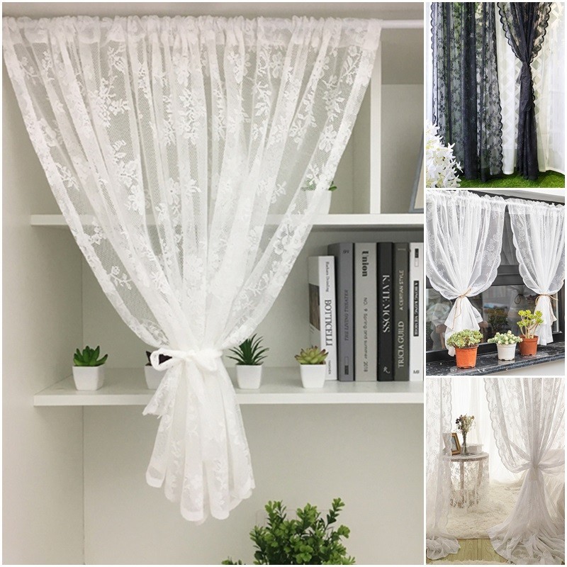 Ins Langsir Lace Hitam White Black Lace Curtain Window Screening ...