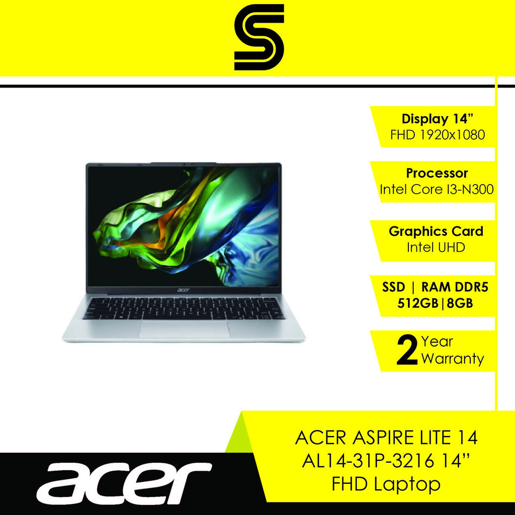 ACER ASPIRE Lite 14 AL14-31P-3216 Laptop (14" FHD/I3-N300/Intel UHD ...