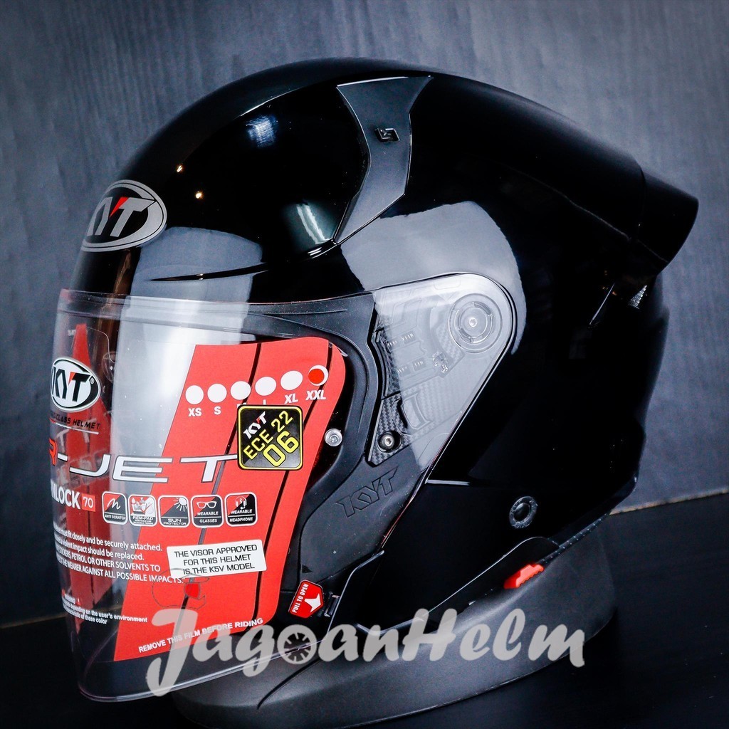 Kyt HELMET TTR JET SOLID | Glossy BLACK | Ttr-jet DOUBLE VISOR | Shopee ...