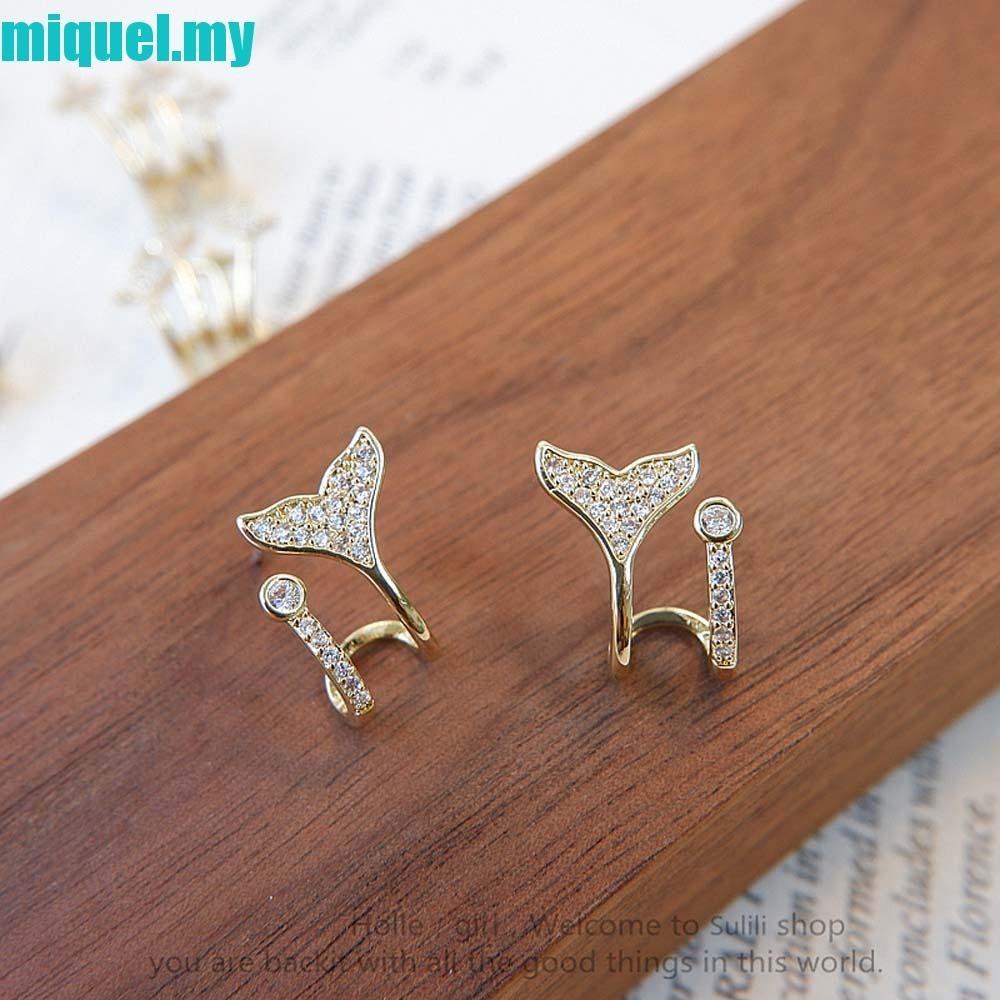 MIQUEL Fishtail Earrings Girls Korean Double Layer Diamond Fashion ...