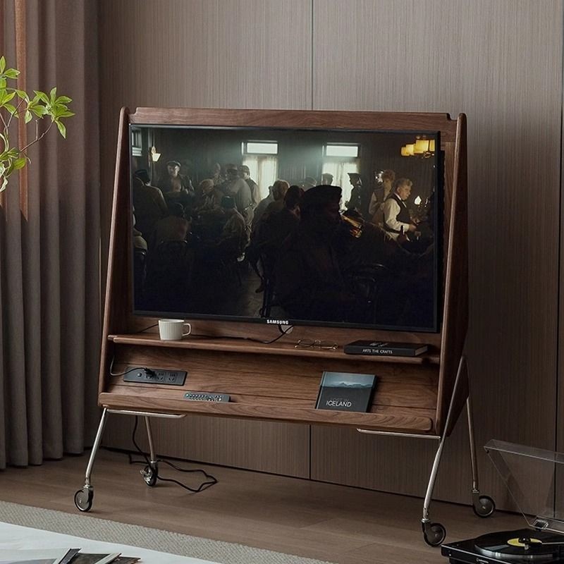 Retro Black Walnut Solid Wood Movable TV Stand TV Movable Stand ...