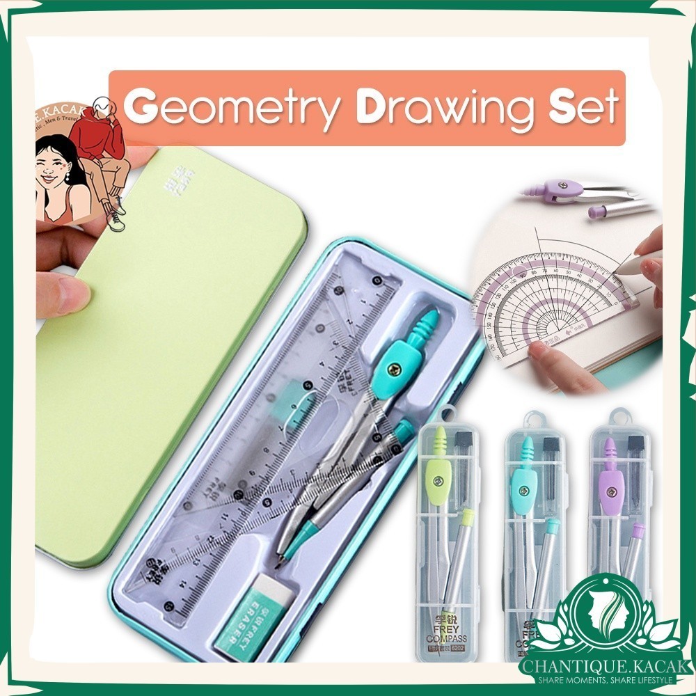 CK Geometry 7pcs Set with FREE Lead in Metal or Clear Case Ruler ...