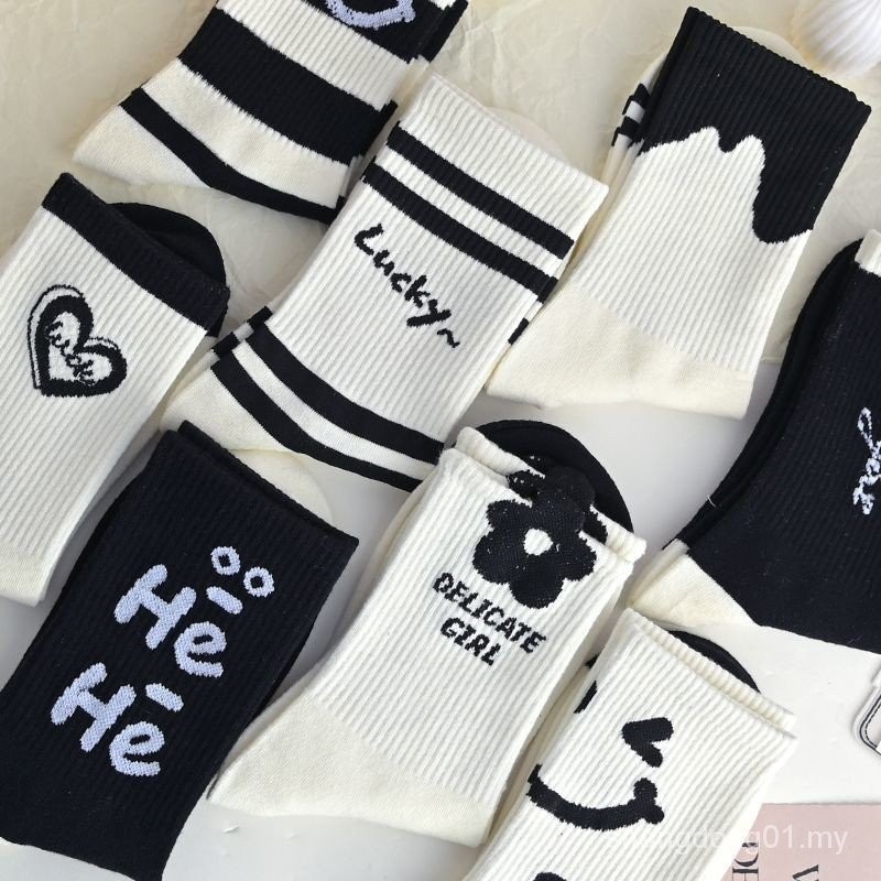 Socks Women's Mid-tube Autumn Winter ins Trendy Cotton All-match High ...