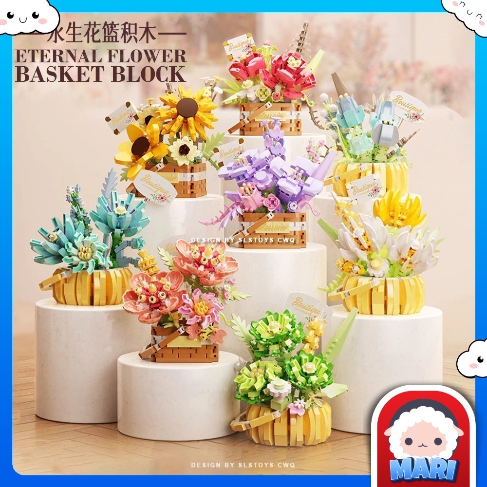 YKO Block Eternal Flower Basket Flowers Bouquet Gift Decoration ...