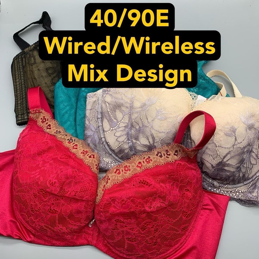 Ladies Plus Size 40E Cup Lace Cotton Bra Wired Wireless Wanita Baju ...
