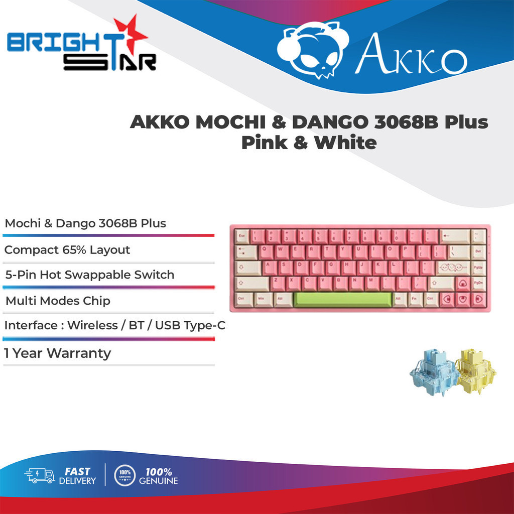 AKKO Mochi & Dango 3068B Plus Pink & White Kayboard | Shopee Malaysia