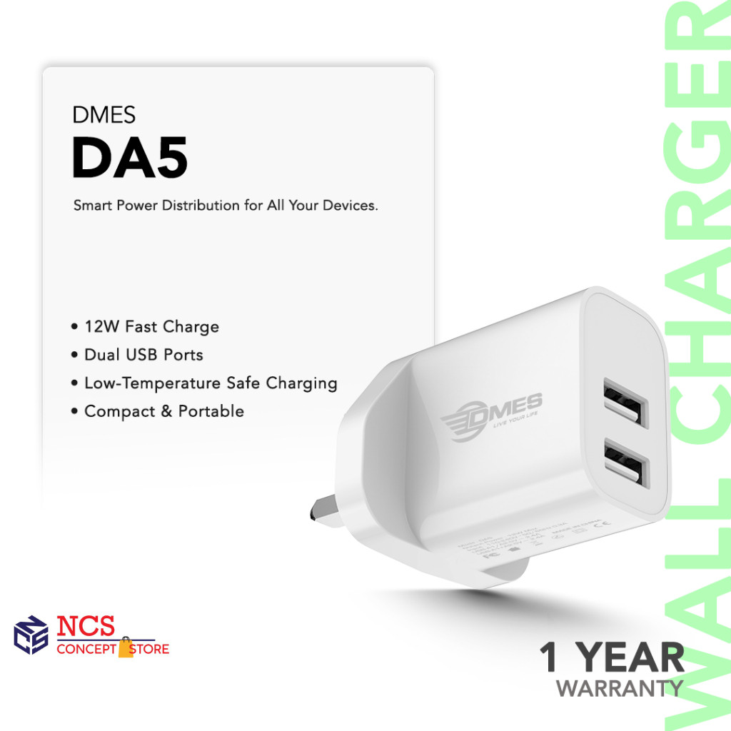 Dmes DA5 12W Fast Charging Charger USB Dual Ports For iPhone Samsung Huawei Xiaomi | Shopee Malaysia