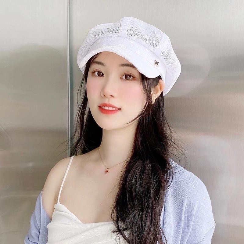 Octagonal Hat Female Hat All-Match Small Flower Label Organza Art ...