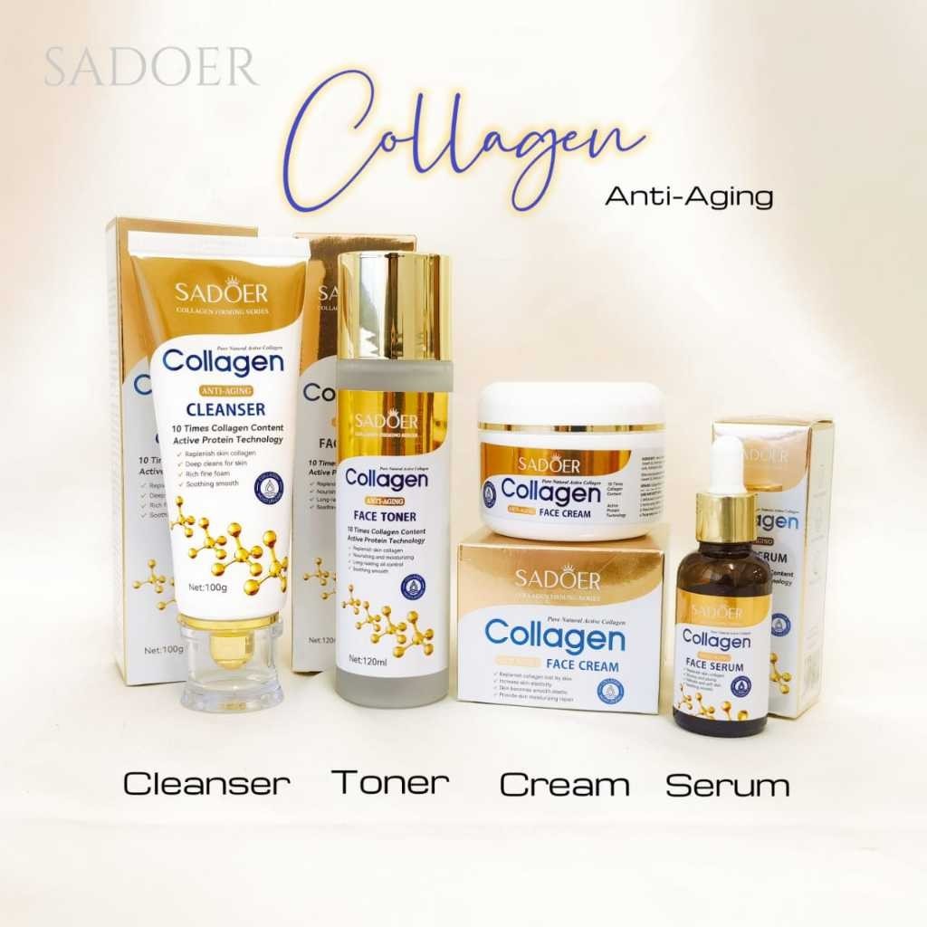 SADOER 4 IN 1 Collagen Anti-Aging Skin Care Set Cleanser/Toner/Serum/Face Cream | Shopee Malaysia