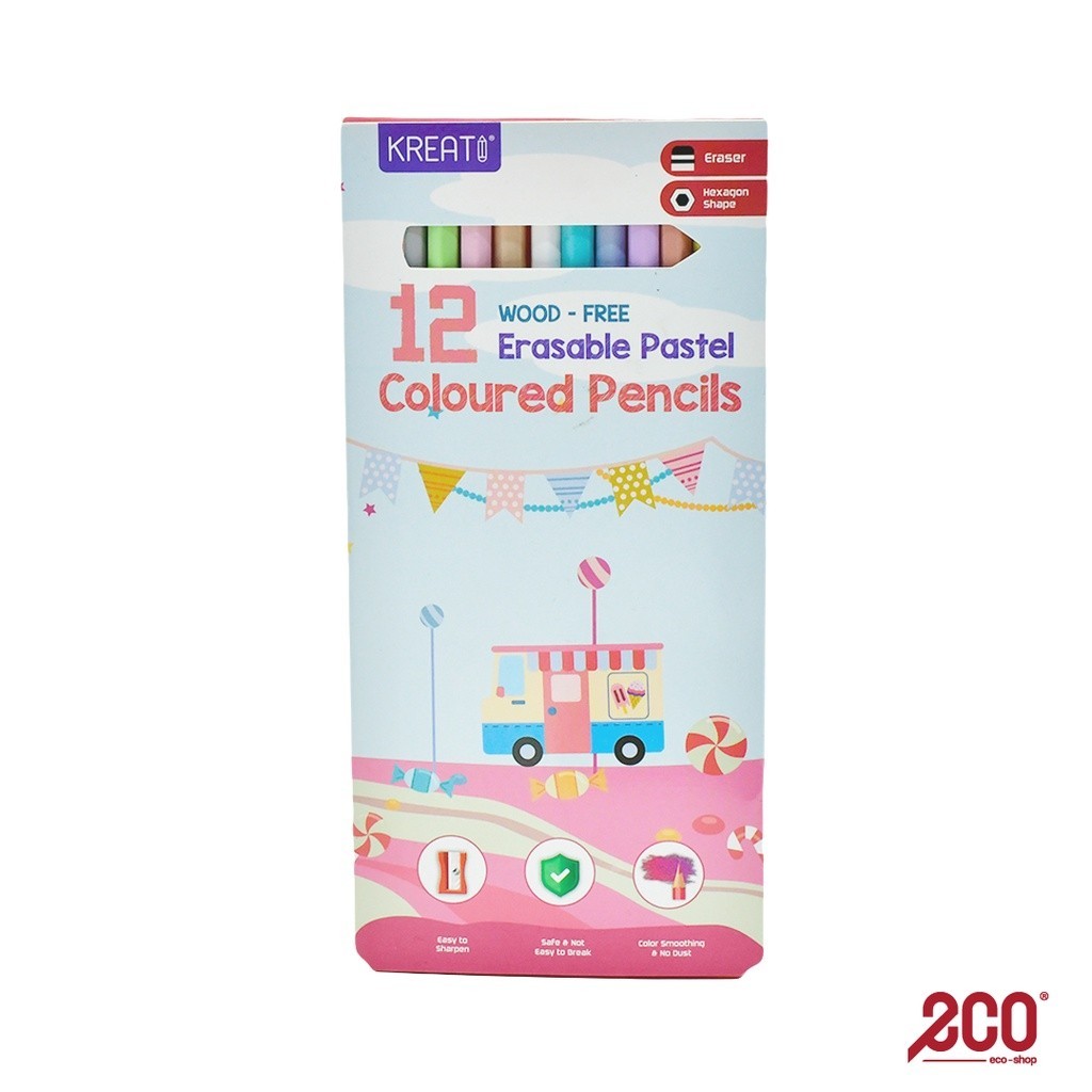 Kreati Erasable Pastel Colour Pencils - Long (12 Pcs/Pack) AE-L009-T05 ...