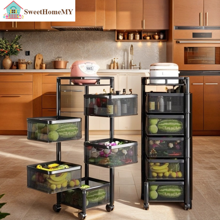 Ready Stock~ Stainless Steel Kitchen Rotating Rack Wheels Rak Dapur ...