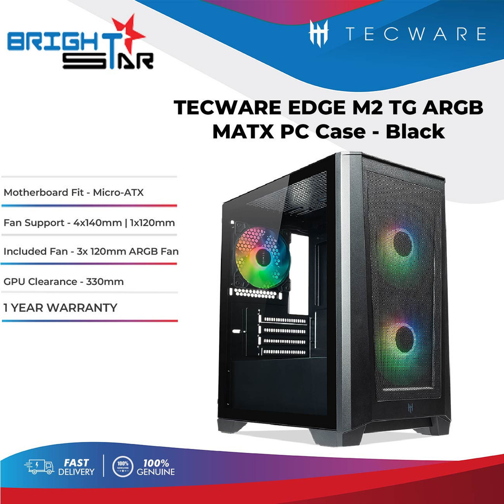 TECWARE EDGE M2 TG ARGB MATX PC Case - Black | Shopee Malaysia