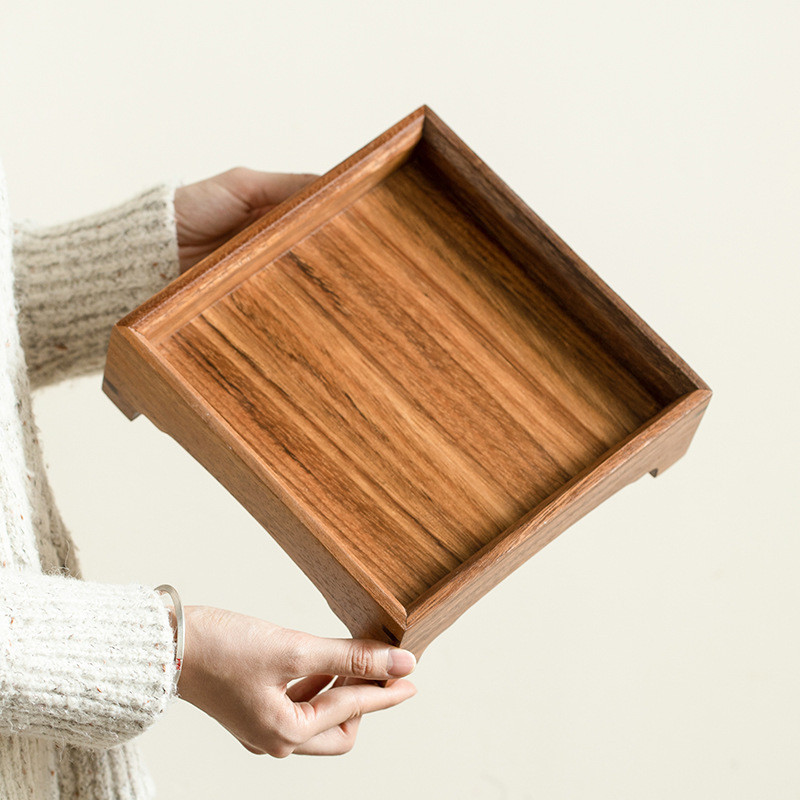 South American Walnut High-Foot Square Storage Tray Dessert Tray Wooden ...