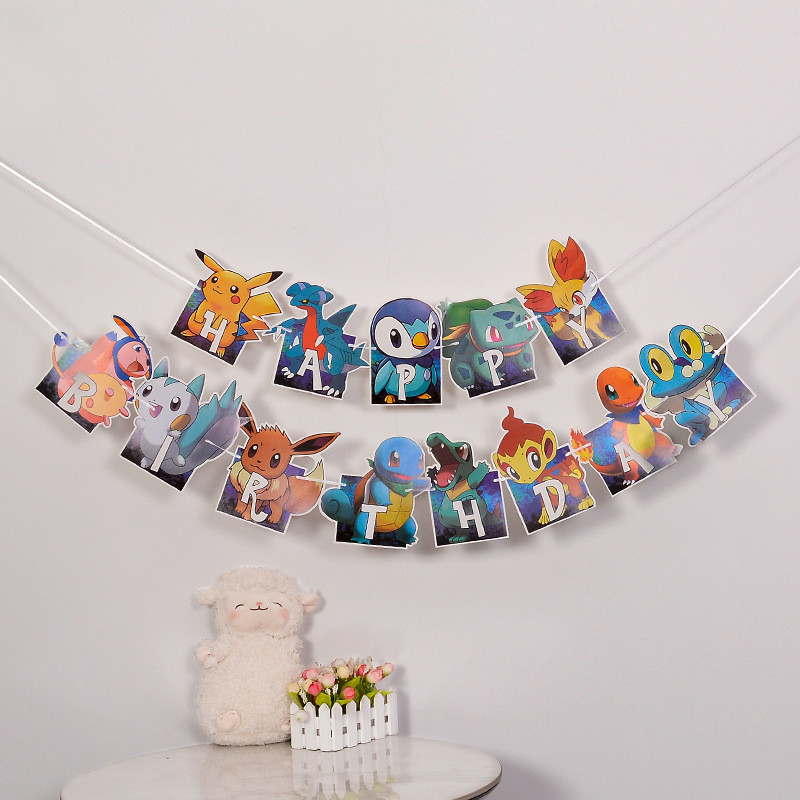 [24h Fast Delivery] Pikachu Letter Party Pull Flag Pokémon Children's ...