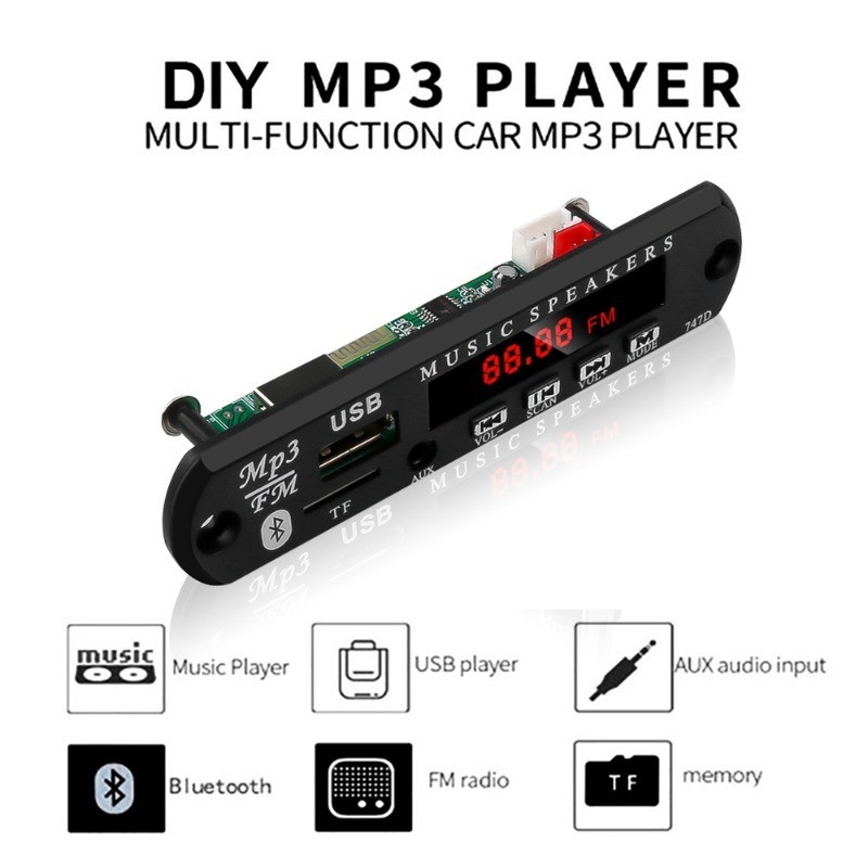 12V Bluetooth MP3 WMA Decoder Board Color Screen Audio Module USB FM ...