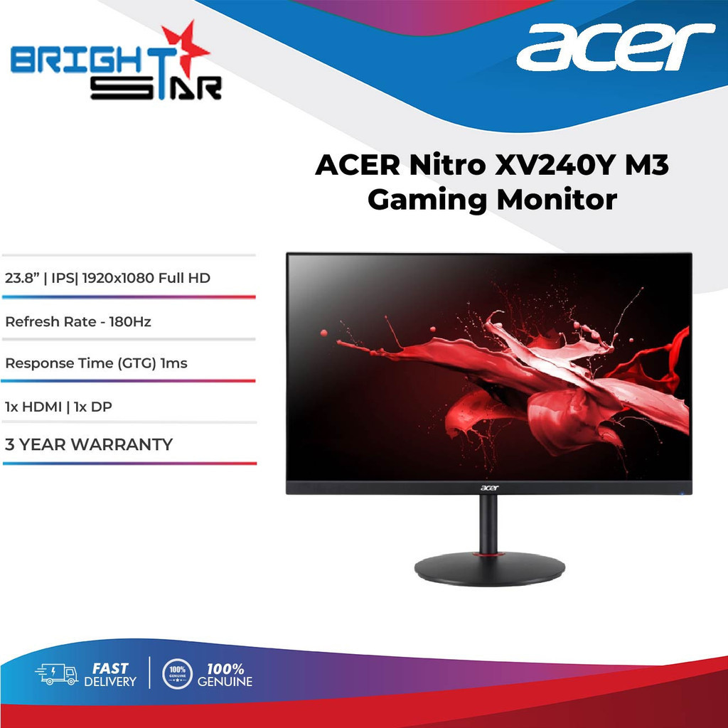 ACER NITRO XV240Y M3 LED Gaming Monitor - 23.8"/IPS/180Hz/FHD/1ms ...