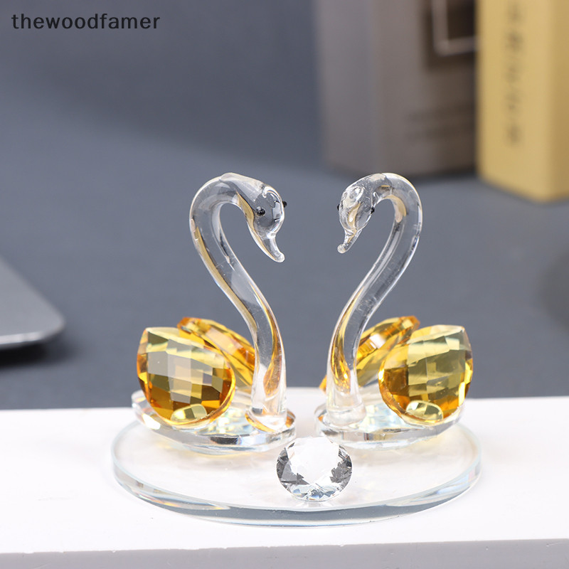 thewoodfamer Cute Swan Crystal Figurines Glass Ornament Collection Swan ...