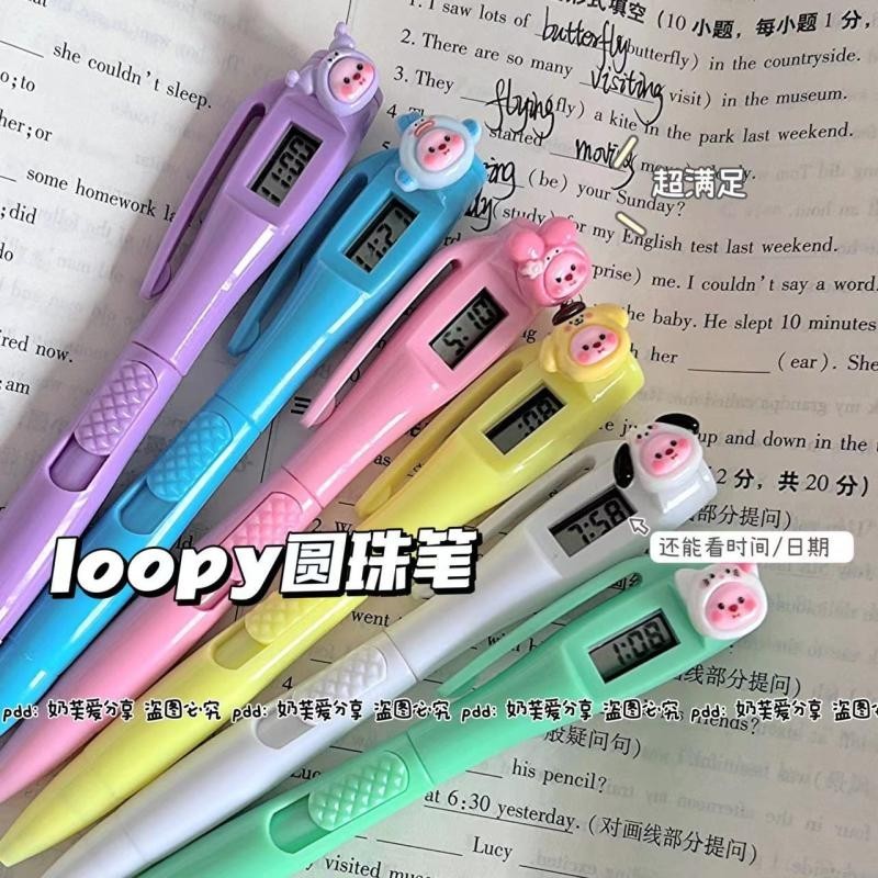 新款loopy考试笔电子时钟笔圆珠笔钟表笔0.5mm蓝色按动笔文具New Loopy Exam Pen Electronic Clock ...