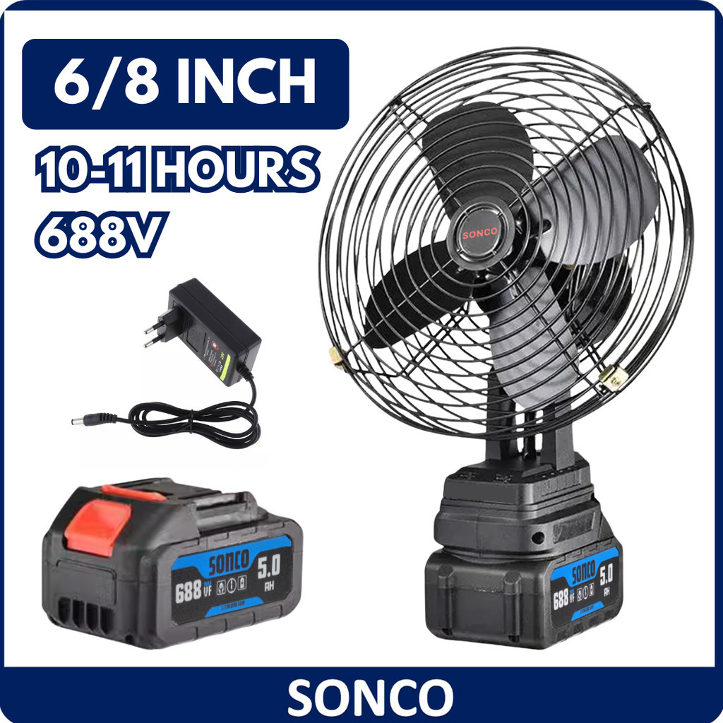 SONCO 6/ 8 Inch Portable Camping Fan Cordless Rechargeable Fan Kipas ...