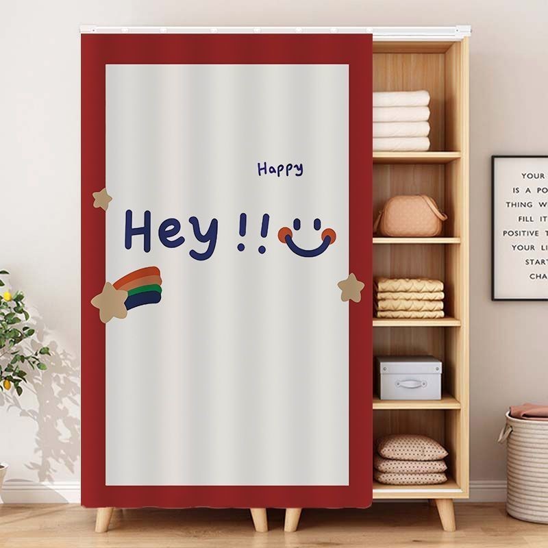 Closet Door Curtain Sliding Rail Curtain No Punch Bookcase Dust Cloth ...