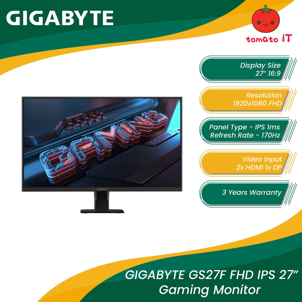 GIGABYTE GS27F 27" FHD IPS Gaming Monitor (170Hz/1ms MPRT/2x HDMI 2.0 ...