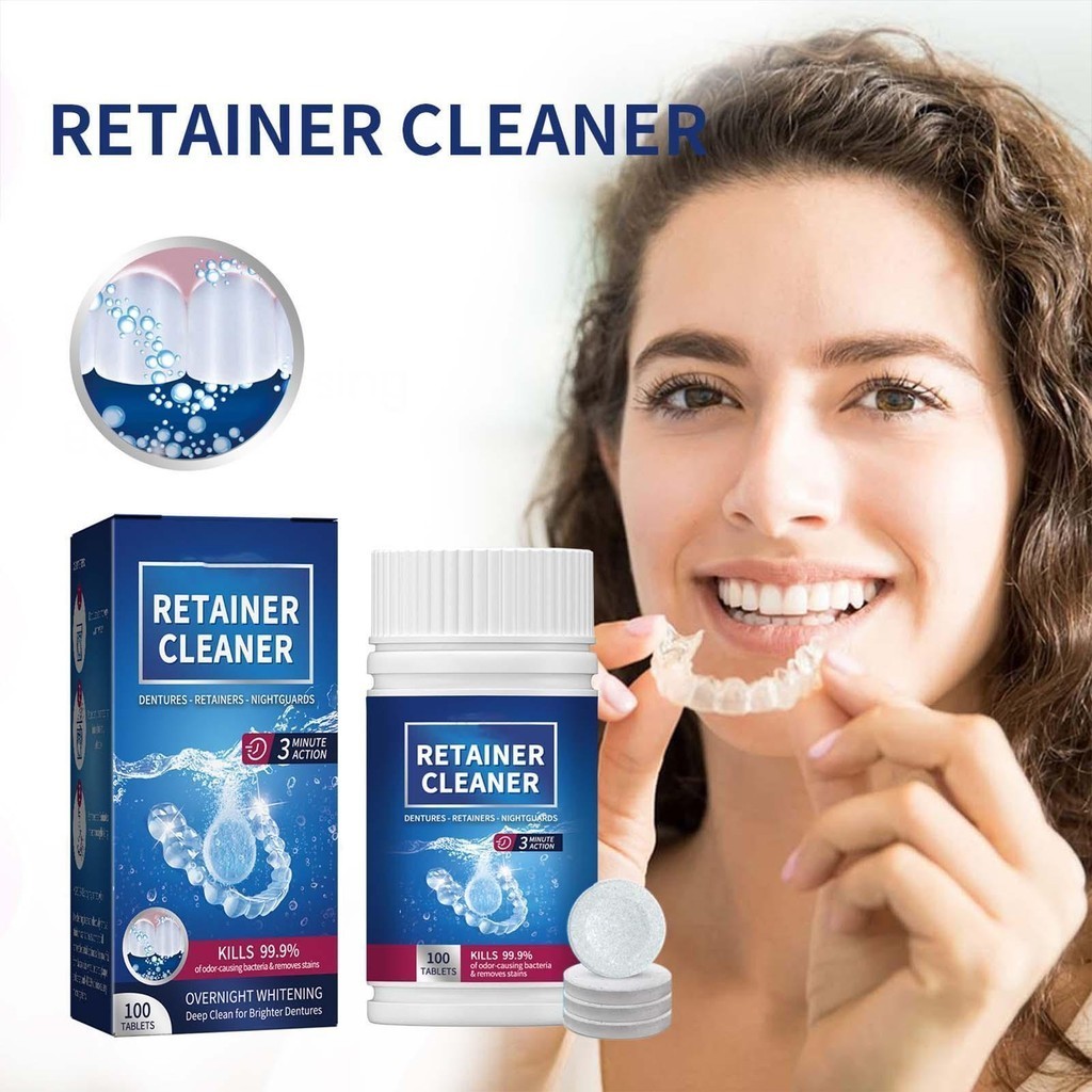 Denture Cleansing Tablet 100 Tabs Cleanser Pills Whitening Remove Bad ...