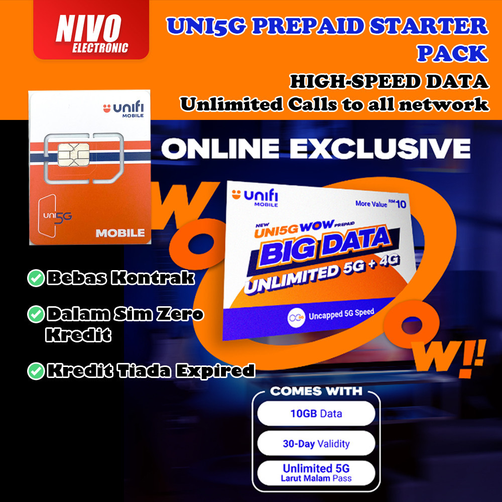 UNI5G PREPAID STARTER PACK Unlimited 4G ,5GData Unlimited Calls to all network 30Days 30hari ...