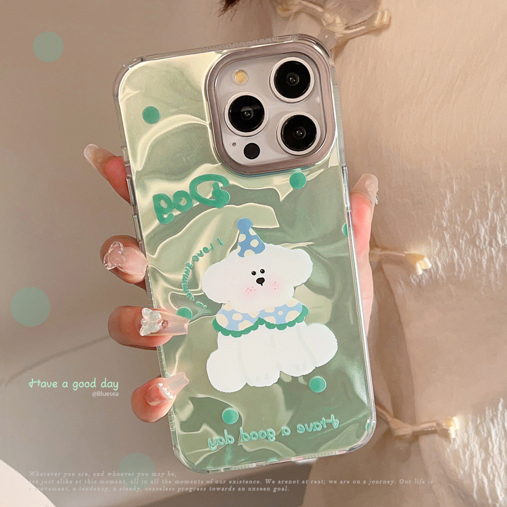 Silver water ripple cartoon green polka-dot dog drop proof phone case ...