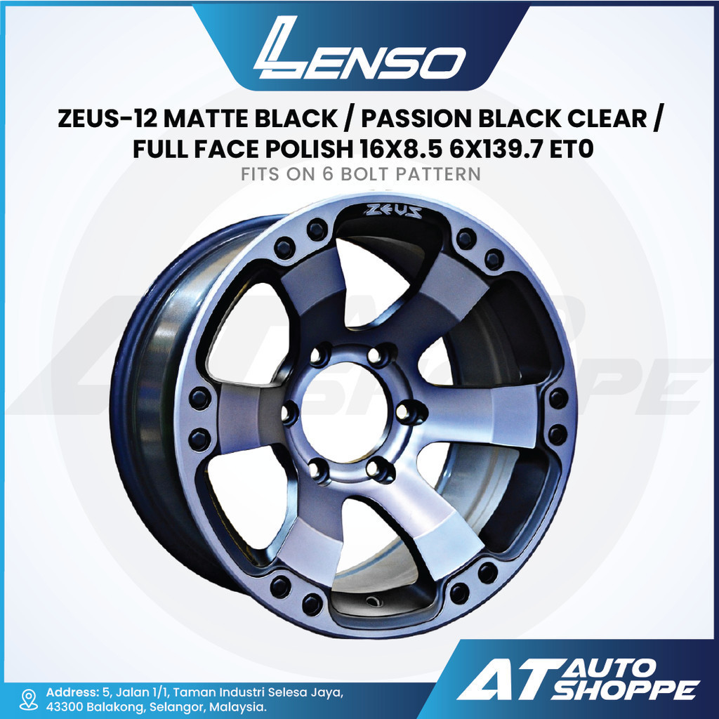 Lenso Zeus-12 Matte Black Passion Black Clear Full Face Polish 16x8.5 ET0 6x139.7 (1 Piece ...