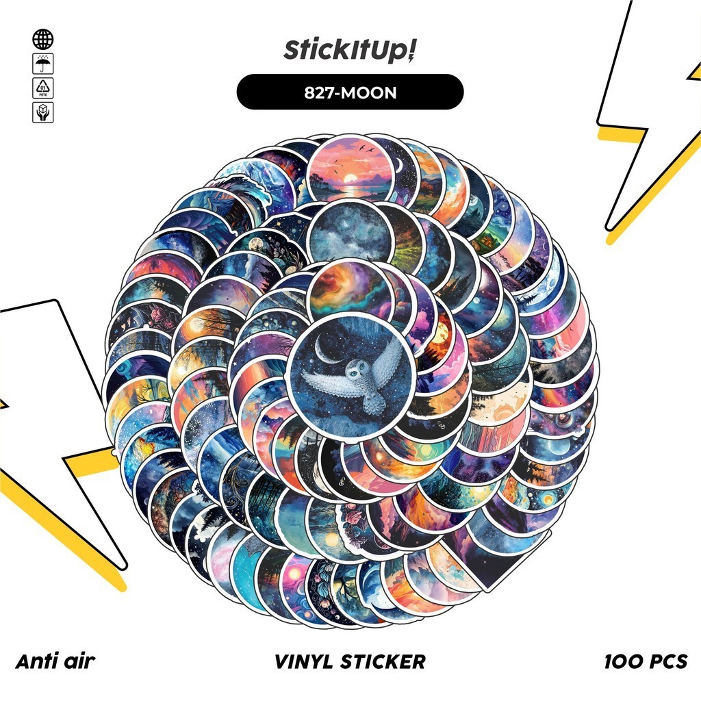 100 Pcs Moonlight Planet/Month Art Cute Aesthetic Vinyl Waterproof ...