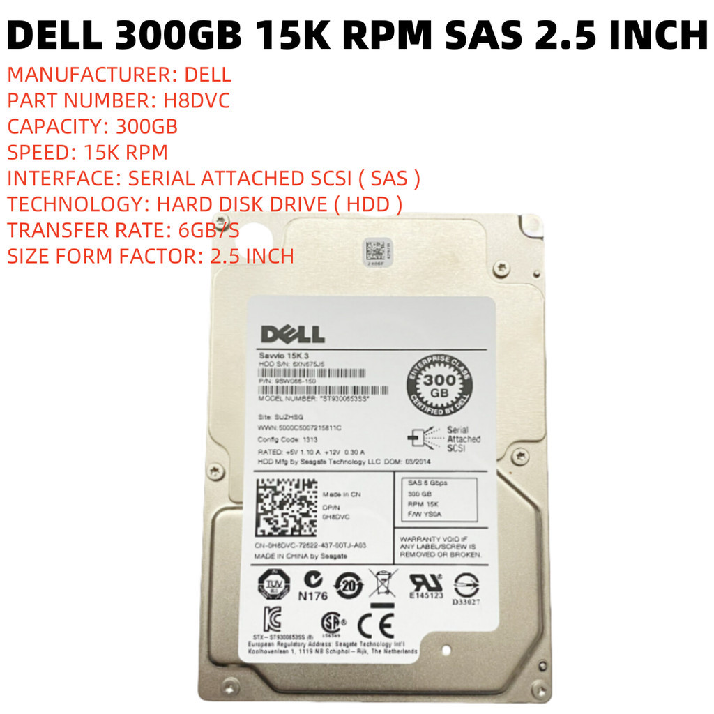 (PC Not available) DELL 0H8DVC H8DVC ST9300653SS 300GB 15K 2.5" 6Gbps ...