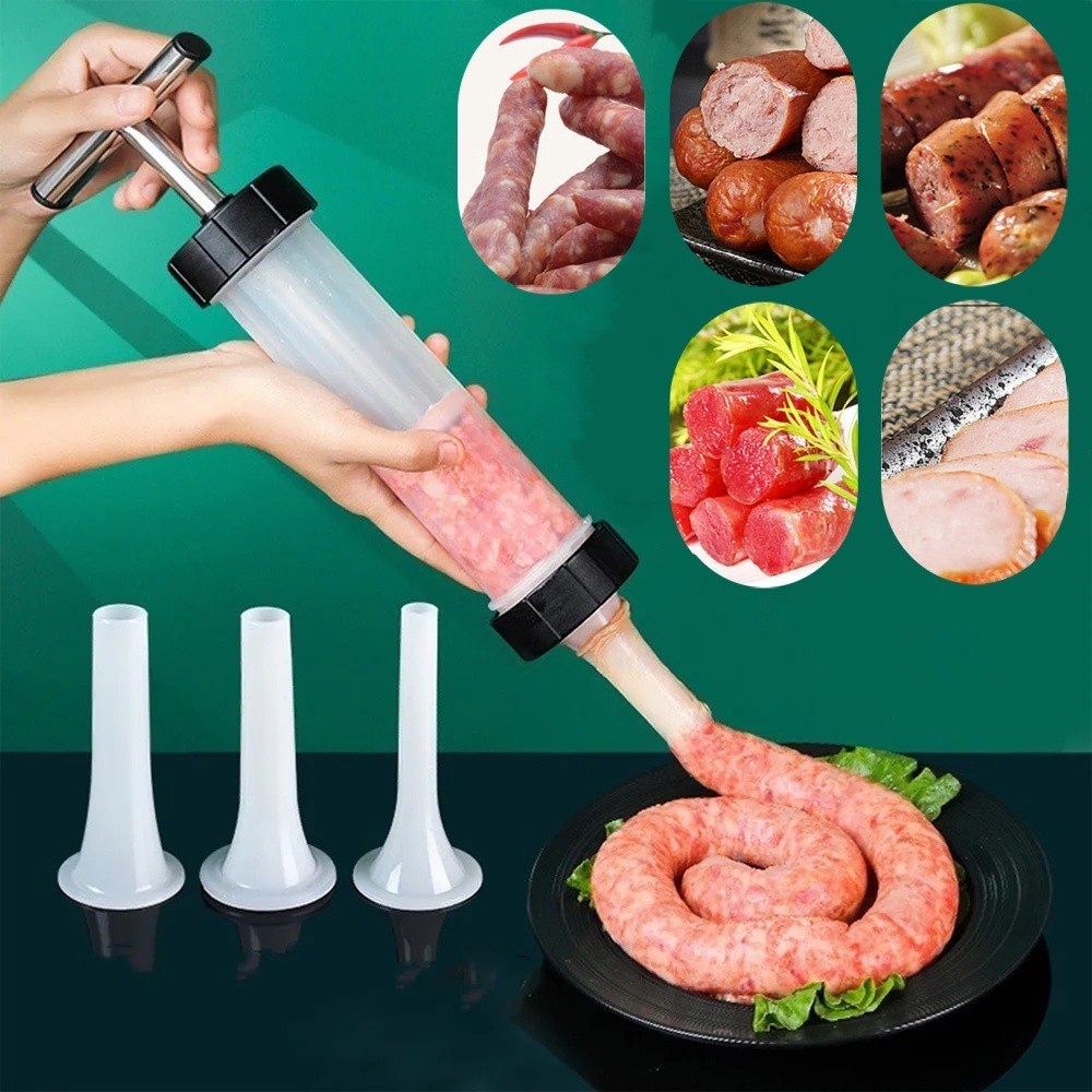 Hand Sausage Maker Homemade Sausage Stuffer Filler Tubes Tool Kitchen ...