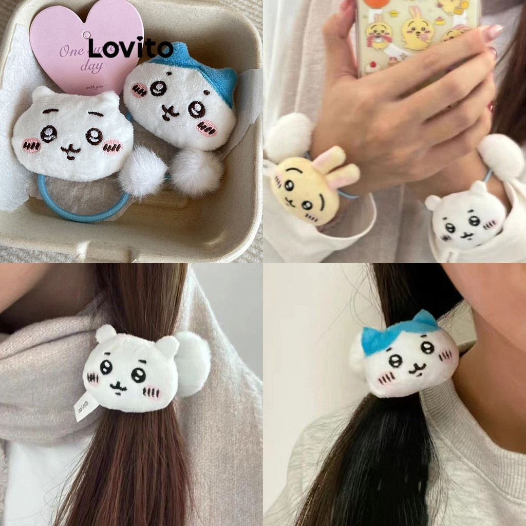 Lovito Cute Cartoon Plush Chiikawa Hair Ties for Women LFA37291 Lovito ...