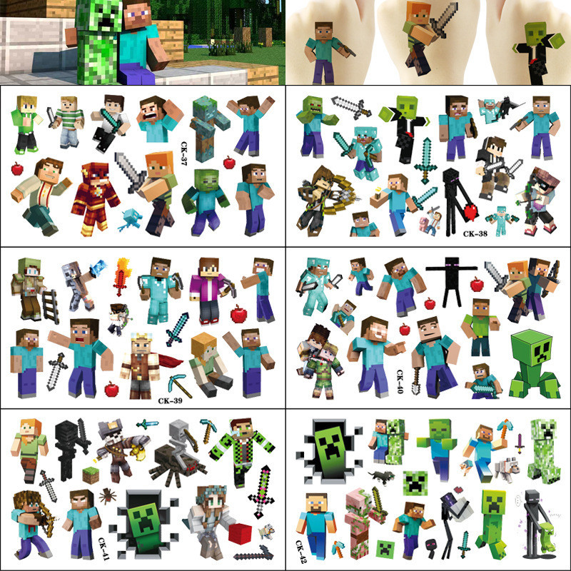 Minecraft Cube Game Kids Tattoo Stickers Birthday Party Tattoo Stickers ...