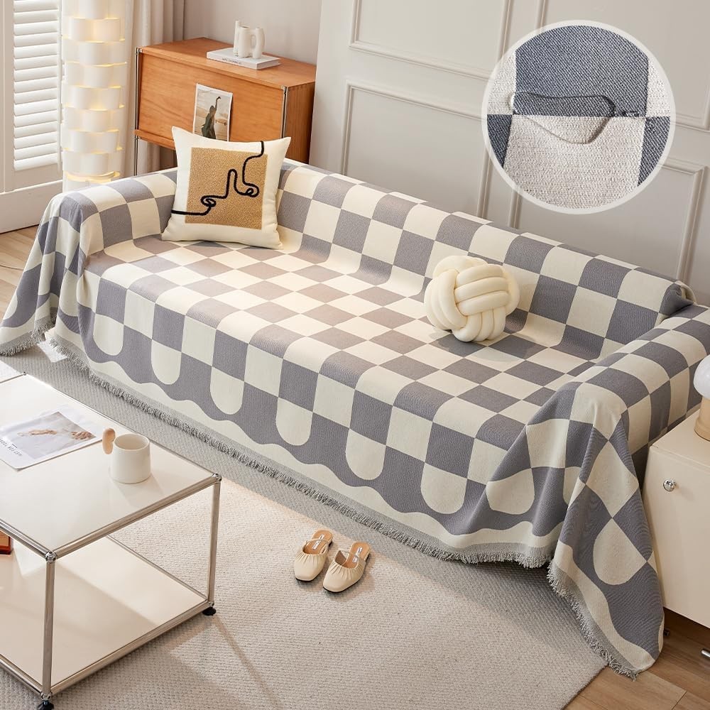 Sofa Covers Water Resistant Checkered Couch Cover, Soft Chenille Couch ...
