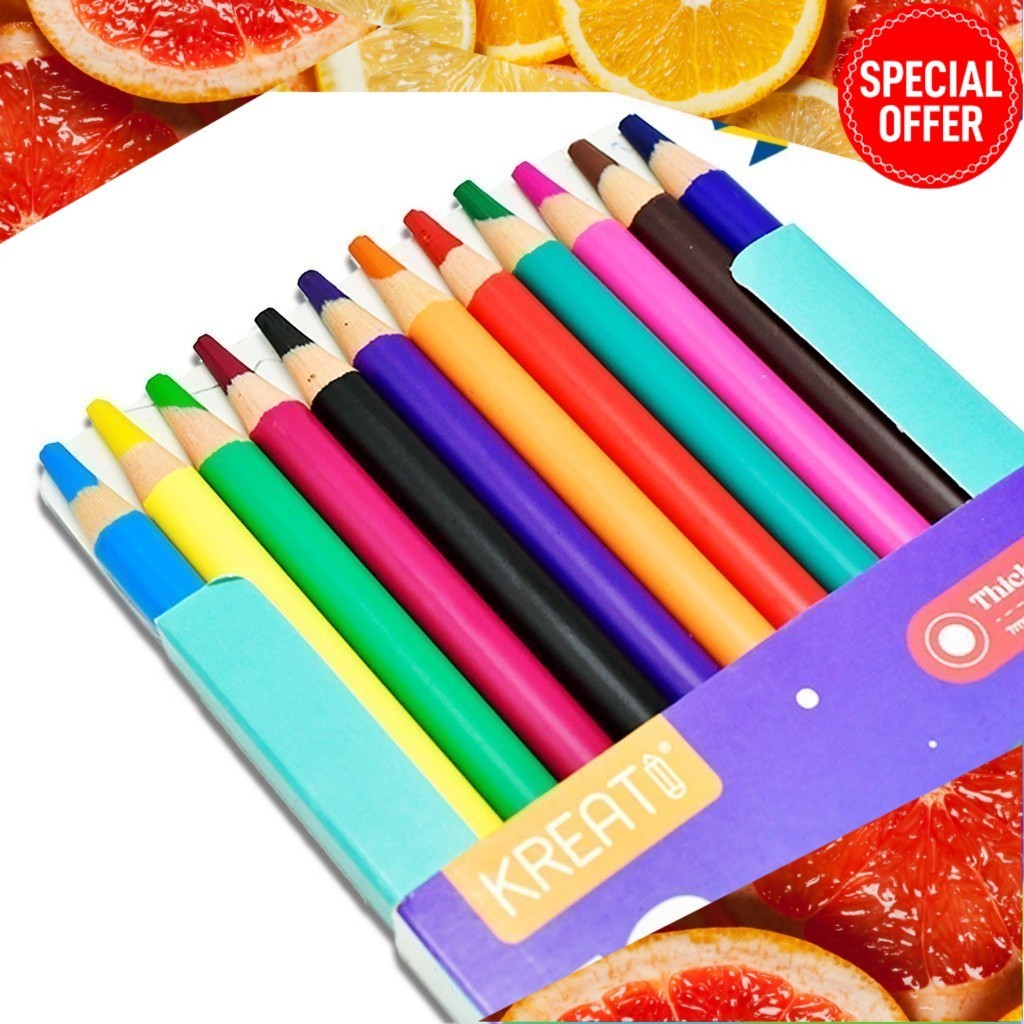 (12pcs/pack) Pensil Warna Panjang, Pencil Warna Panjang, Long Colour ...