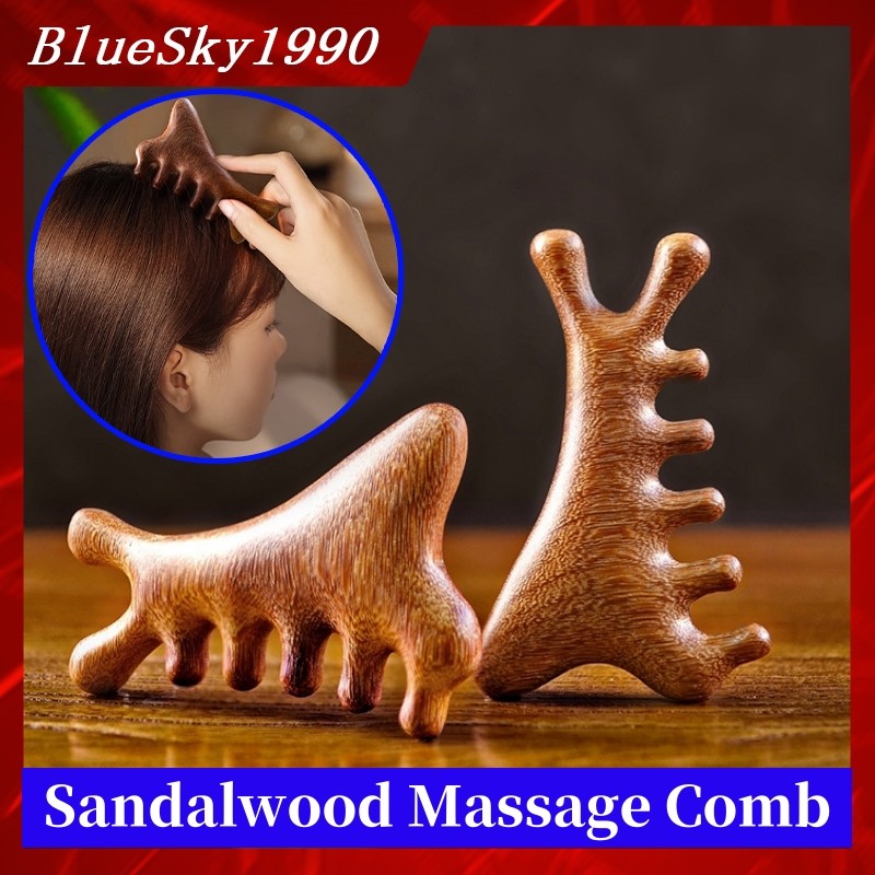 Four-in-one Sandalwood Massage Comb Scalp Massage Head Meridian Comb ...