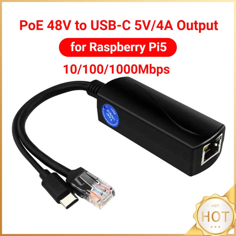 PoE 48V To USB-C 5V/4A Output Adaptive 10/100/1000Mbps PoE Power Over ...