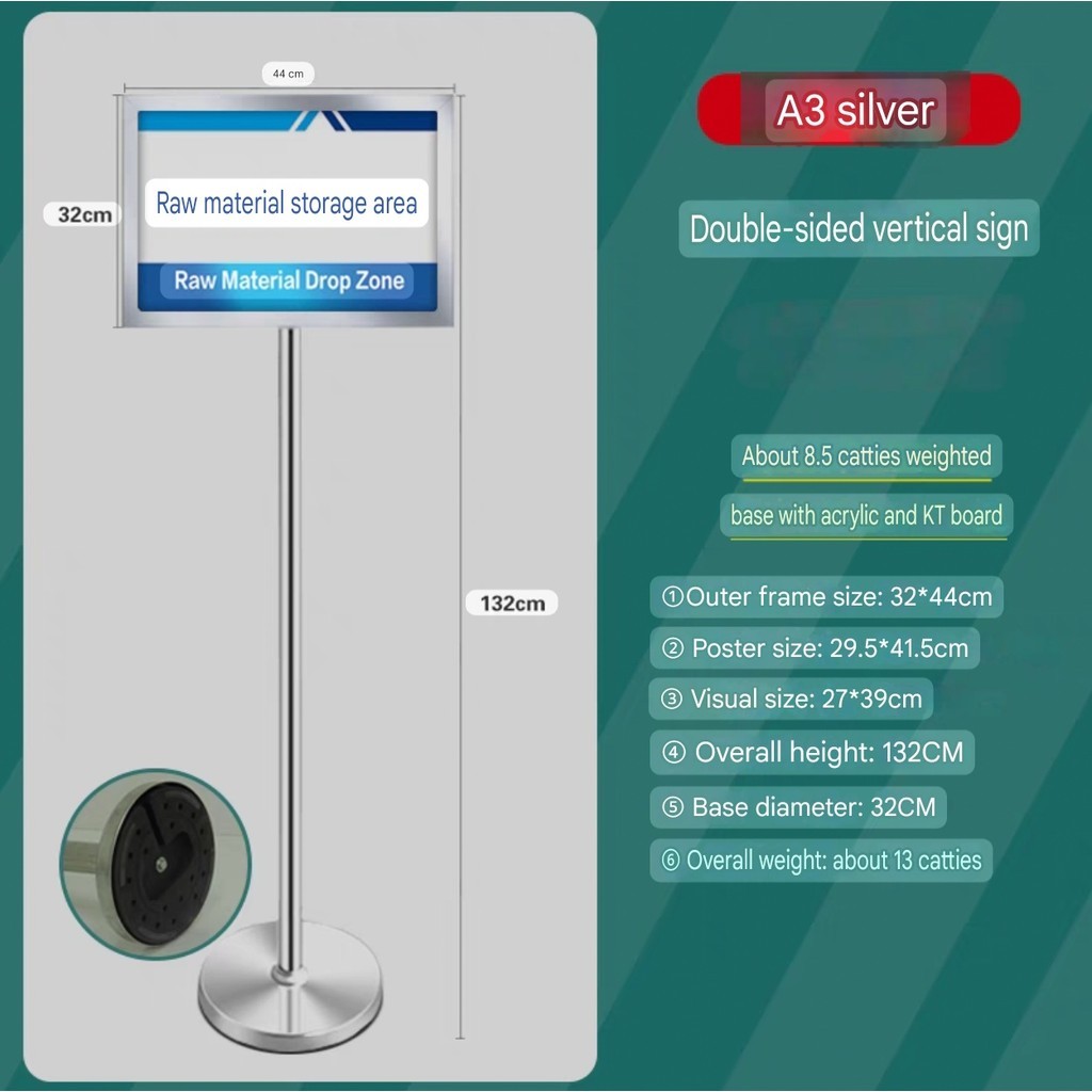 Display Sign Board Stand, Stainless Steel, 1320mm (H), A3 Horizontal ...