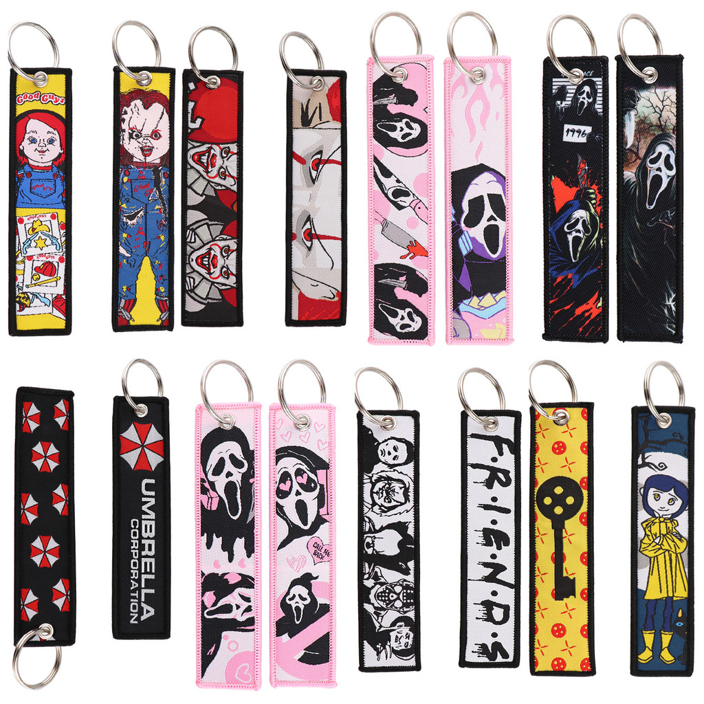 Horror cartoon woven label key chain lanyard Halloween campus access ...