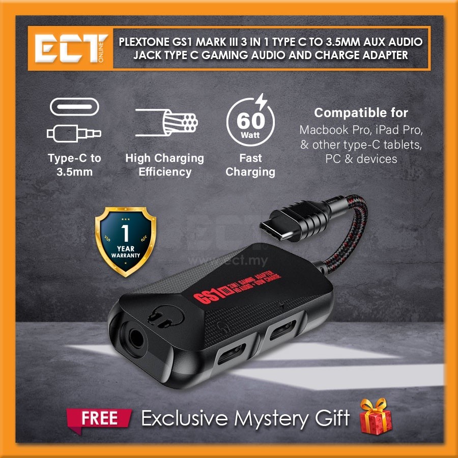 Plextone GS1 Mark III 3 in 1 60W Type C to 3.5mm AUX Audio Jack High Res Type C Gaming Audio and ...