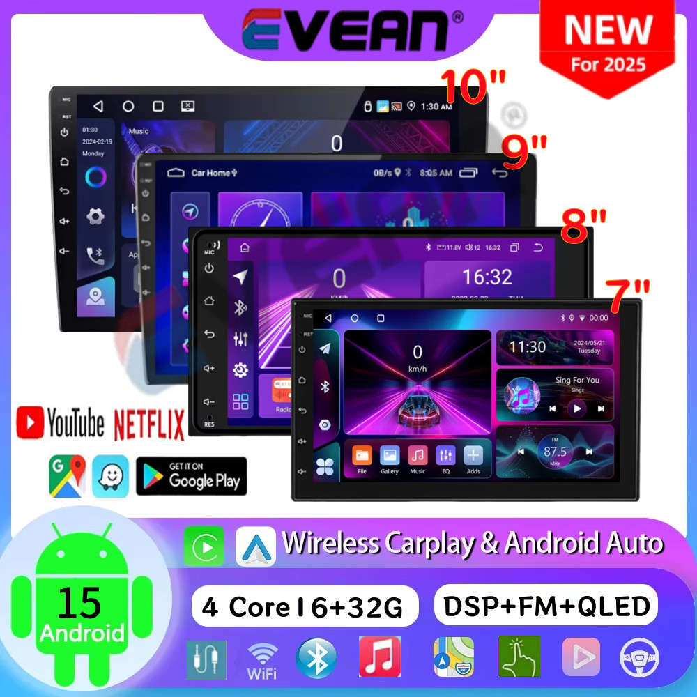 2025 Newest Android 15 Car player Universal 2 Din 7"/8"/9"/10" Wireless ...