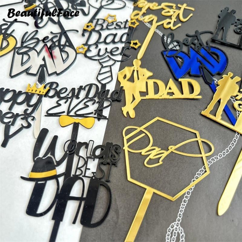 New Happy Father's Day Cake Topper Acrylic Gold Super Best Dad Cake ...