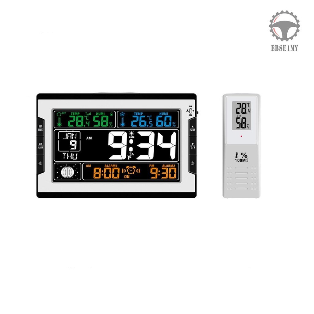 Indoor&Outdoor Temperature Humidity Digital Multifunctional Clock ...